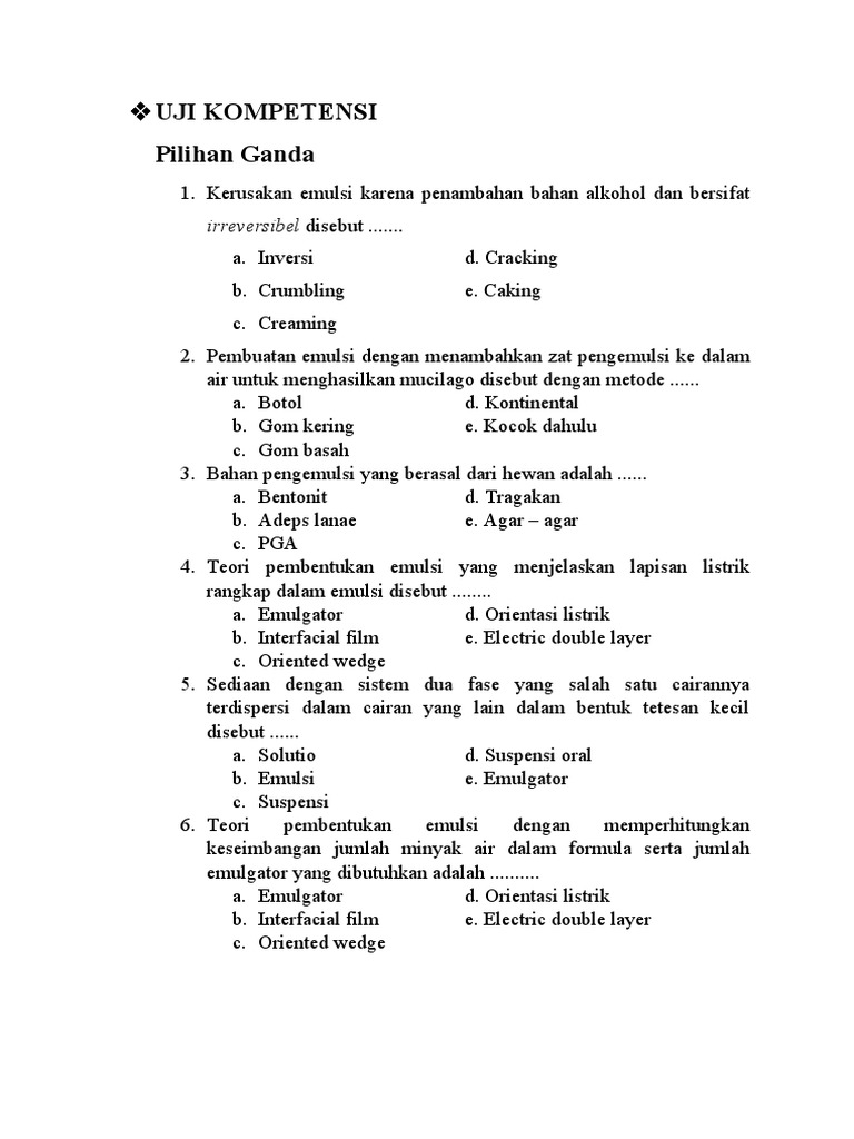 Soal Bab Emulsi | PDF