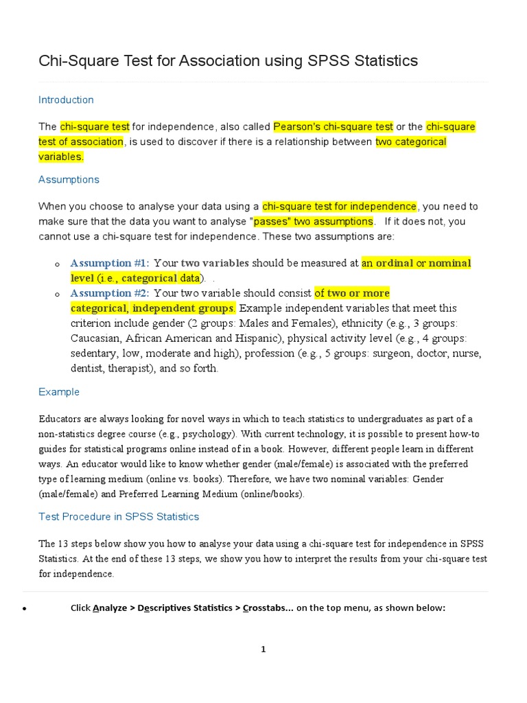 Chi-Square Test For Association Using SPSS Statistics: Assumption #1 ...