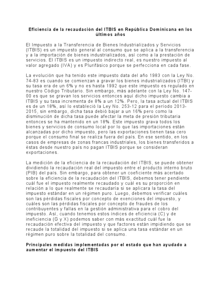 Eficiencia del ITBIS en RD: Análisis Actual | PDF | República ...