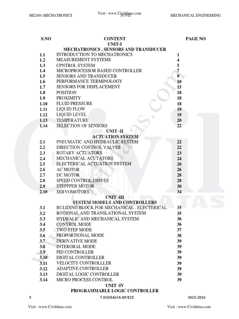 ME 6702-Mechatronics (MEC) WITH QB - BY Civildatas - Com 1 | PDF ...