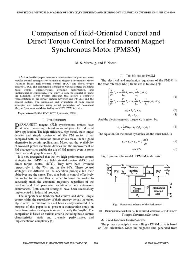 Comparison of Field-Oriented Control and Direct Torque Control For ...