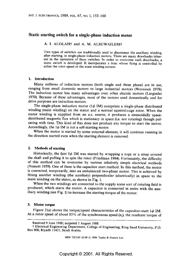 Static Starting Switch For A Single-Phase Induction Motor | PDF