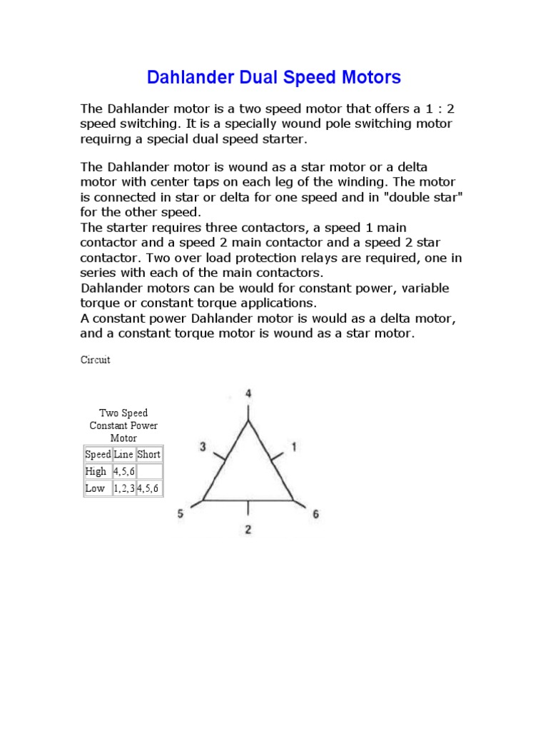 Dahlander Dual Speed Motors
