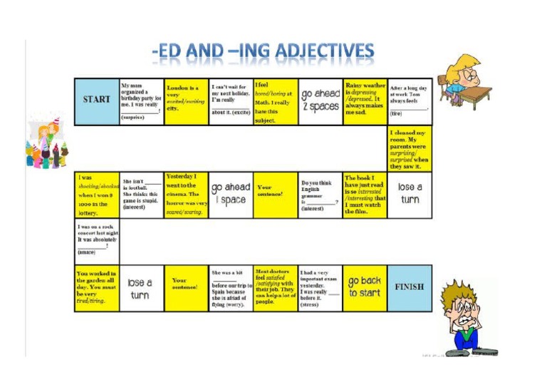 ED and ING Adjectives Board Game | PDF
