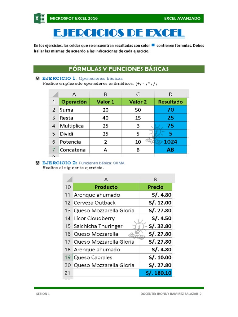 Sesion 1 - Ejercicios de Excel | PDF | Microsoft Excel | Interés