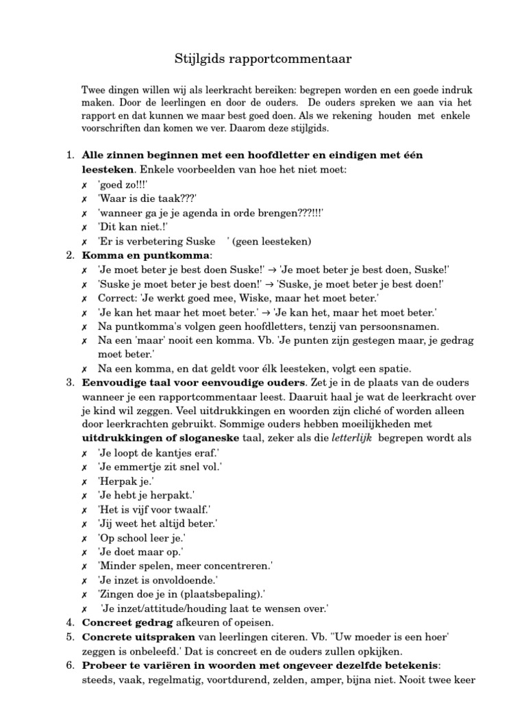 Stijlgids Rapportcommentaar | PDF