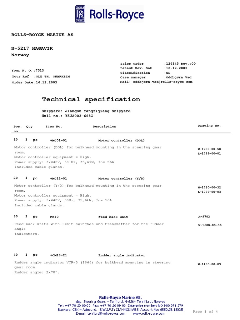 Technical Specification: Rolls-Royce Marine As | PDF | Rudder | Vehicle ...