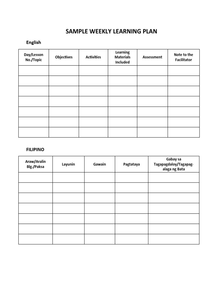 Sample Weekly Learning Plan | PDF