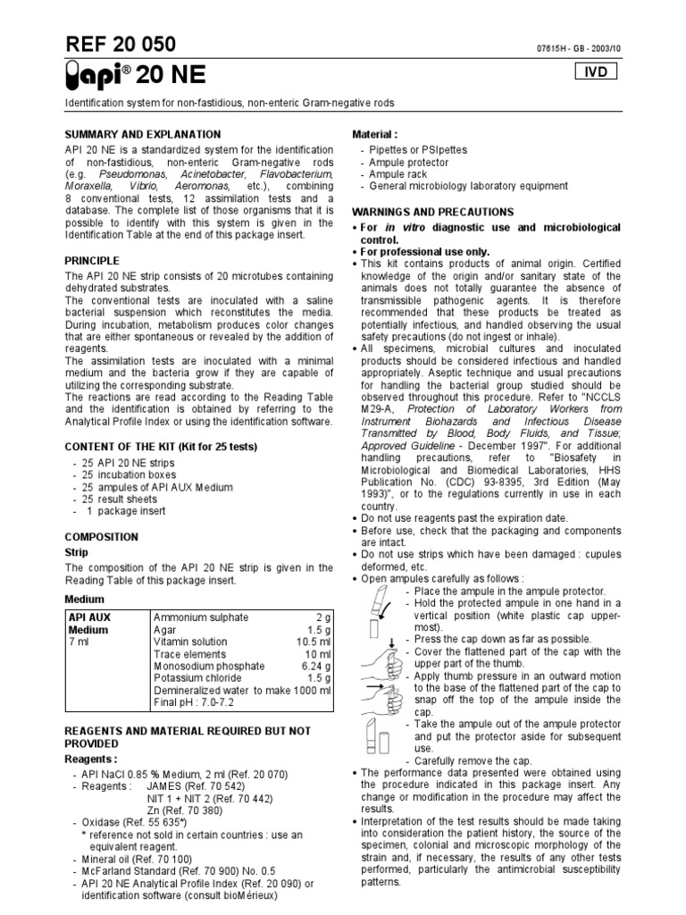 Api 20 NE | PDF | Infection | Nitrate
