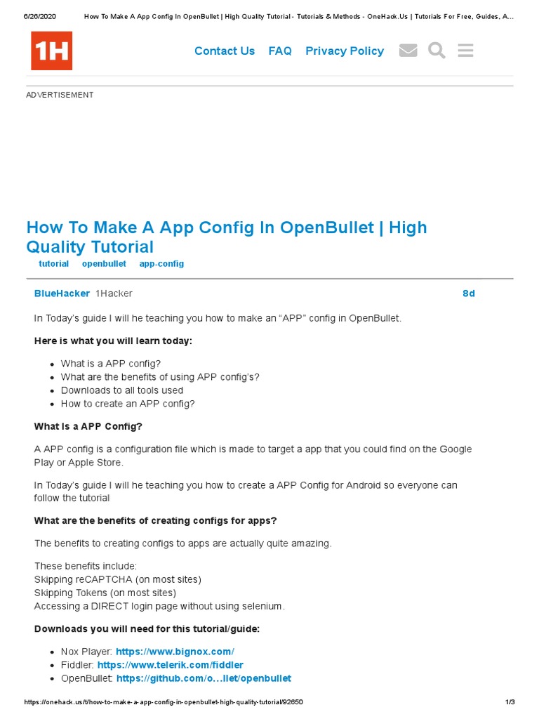 How To Make A App Config in Openbullet - High Quality Tutorial | PDF | Mobile App | World Wide Web