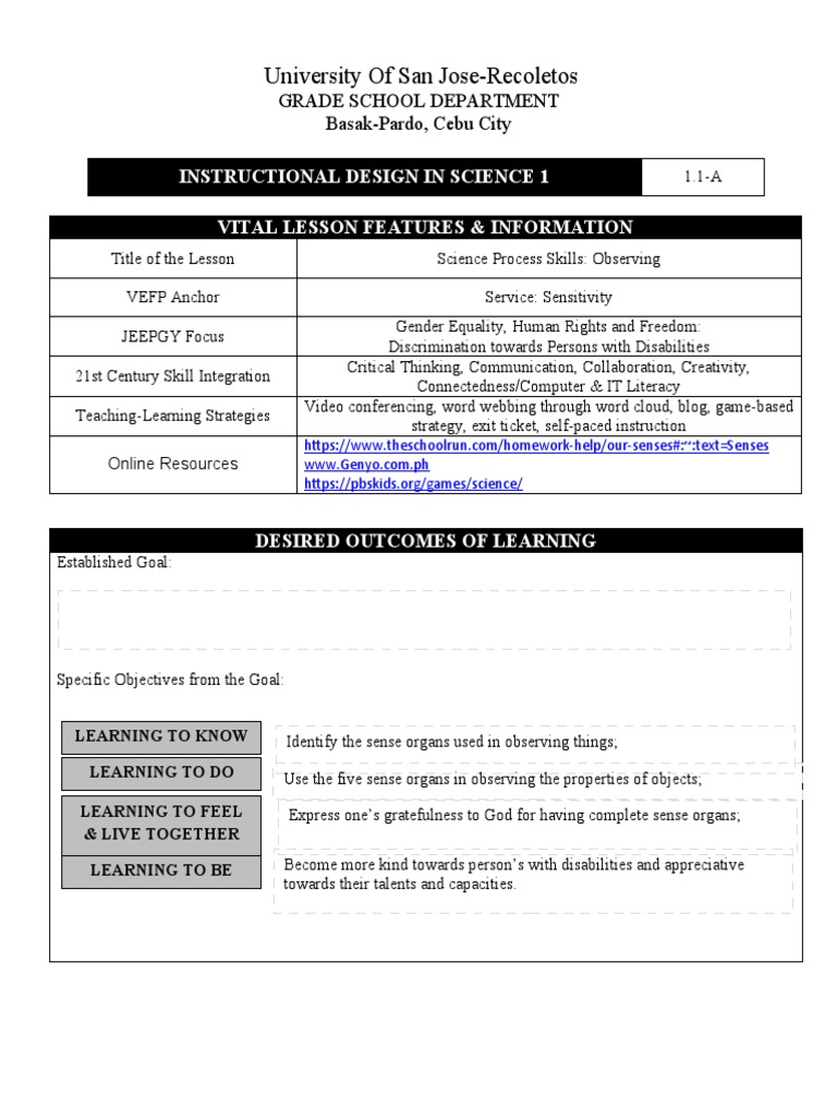 Lesson Plan On Science Process Skill Observation Pdf Disability