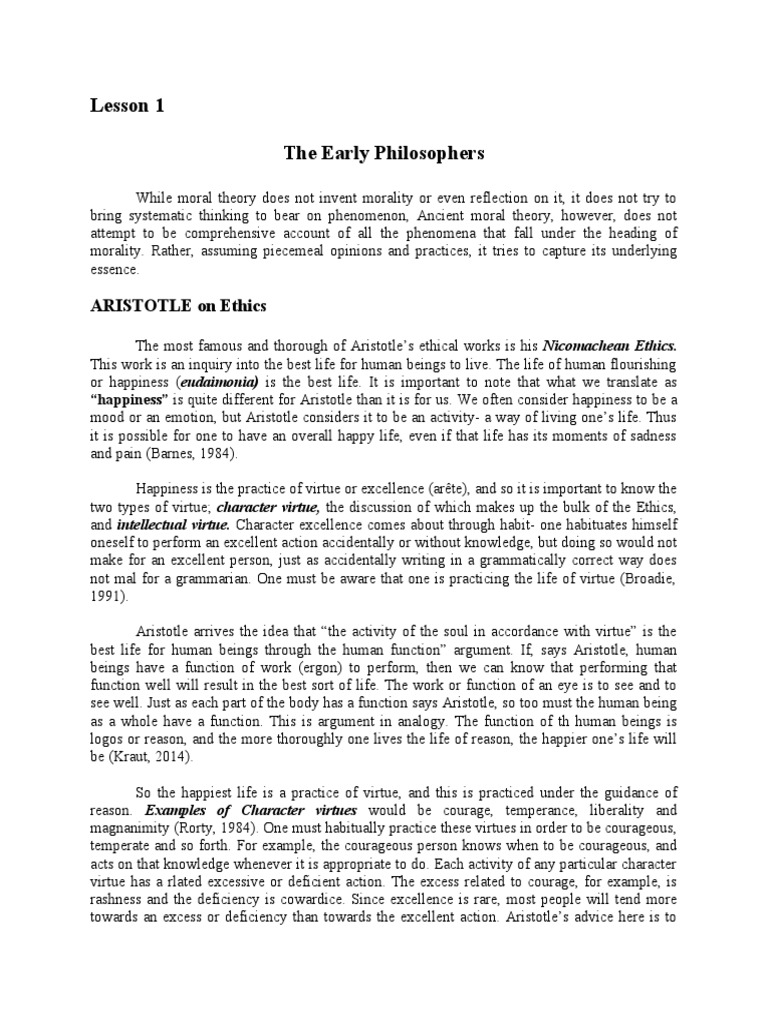 Lesson 1 The Early Philosophers: ARISTOTLE On Ethics | PDF | Rights ...