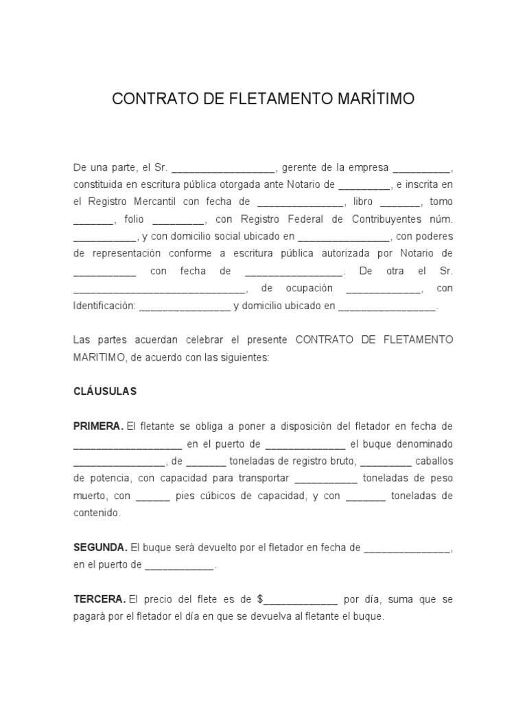 Contrato De Fletamento Marítimo Pdf Gobierno Transporte
