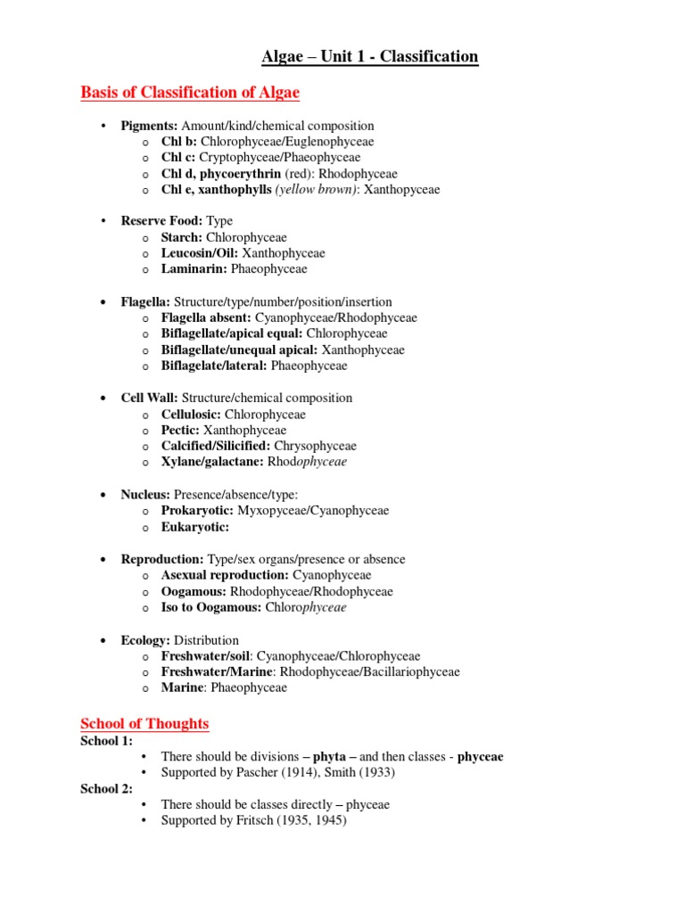 Algae - Classification (Fritsch | PDF | Algae | Eukaryotes