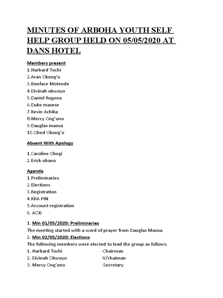 Minutes of Arboha Youth Self Help Group Held On 05 | PDF | Travel