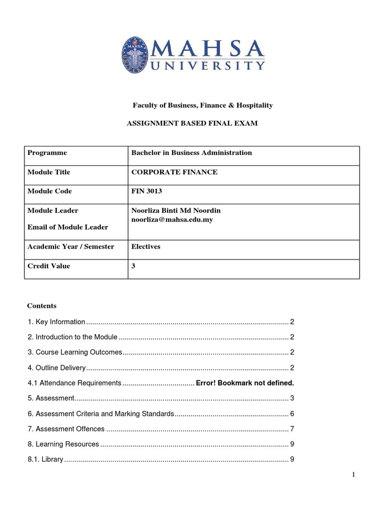 ASSIGNMENT BASED EXAM QUESTION - CF - FIN3013 - April 2020 - WM PDF | PDF | Valuation (Finance ...