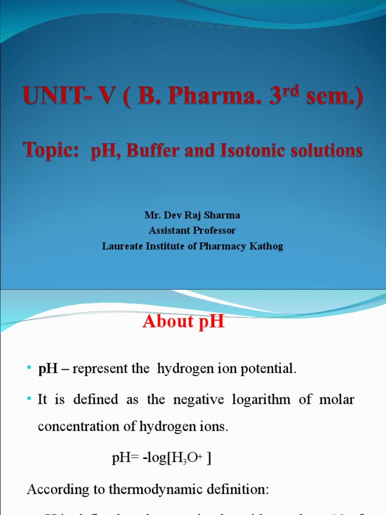 Unit V PH, Buffers and Isotonic Solution | PDF | Ph | Buffer Solution