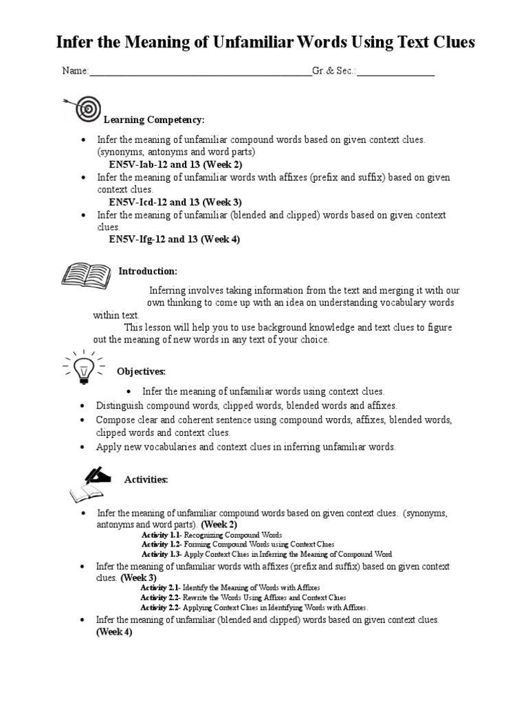 Infer The Meaning of Unfamiliar Words Using Text Clues: Learning ...