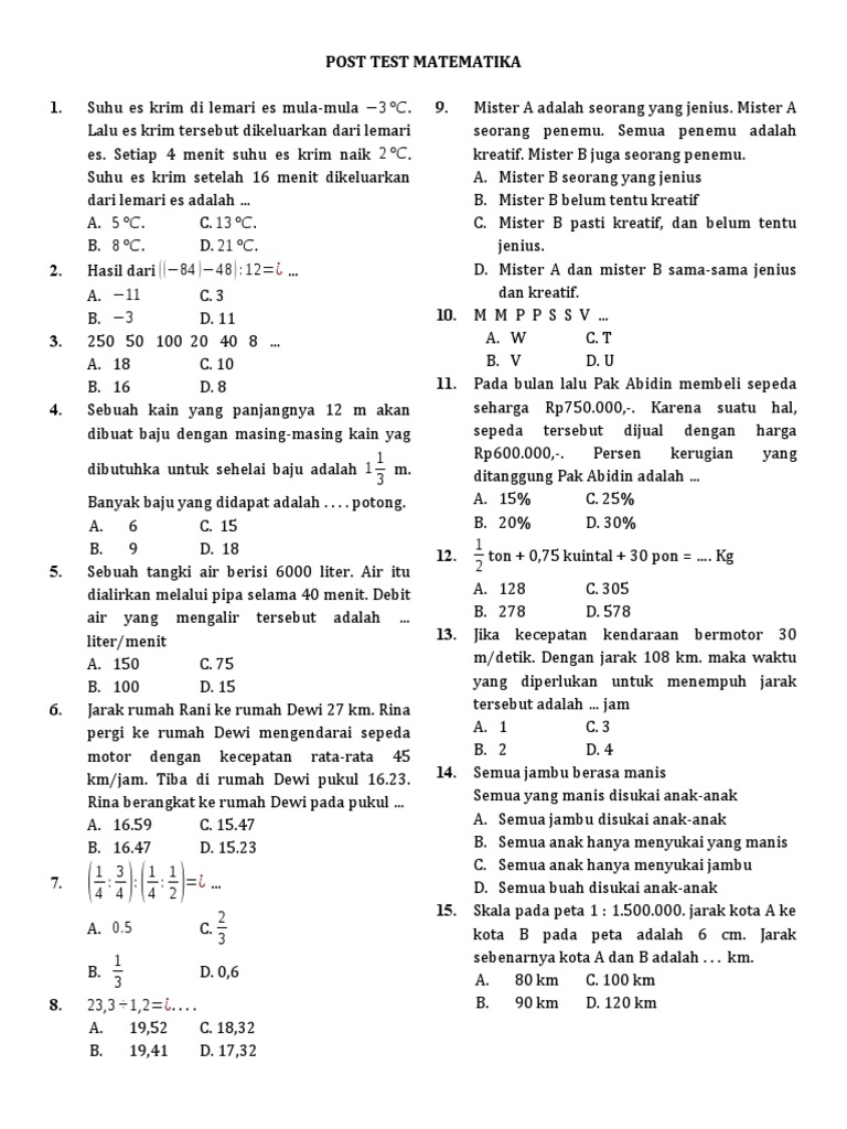 Post Test Matematika Siswa | PDF