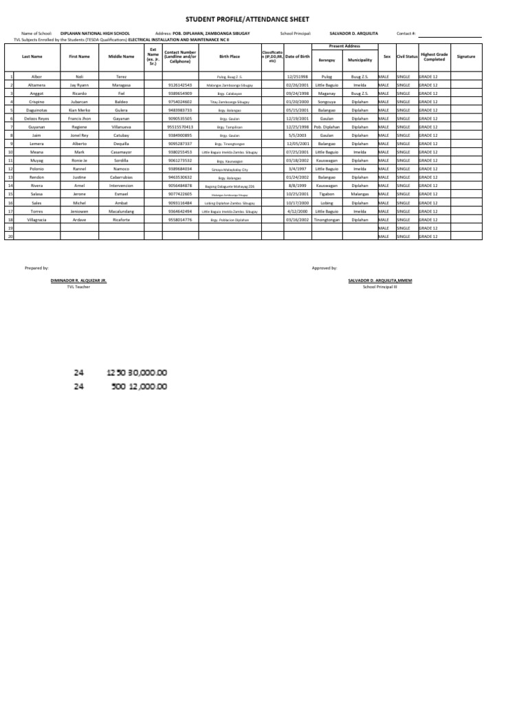 Student Profile/Attendance Sheet: Barangay Classificatio N (IP, DD, RR ...
