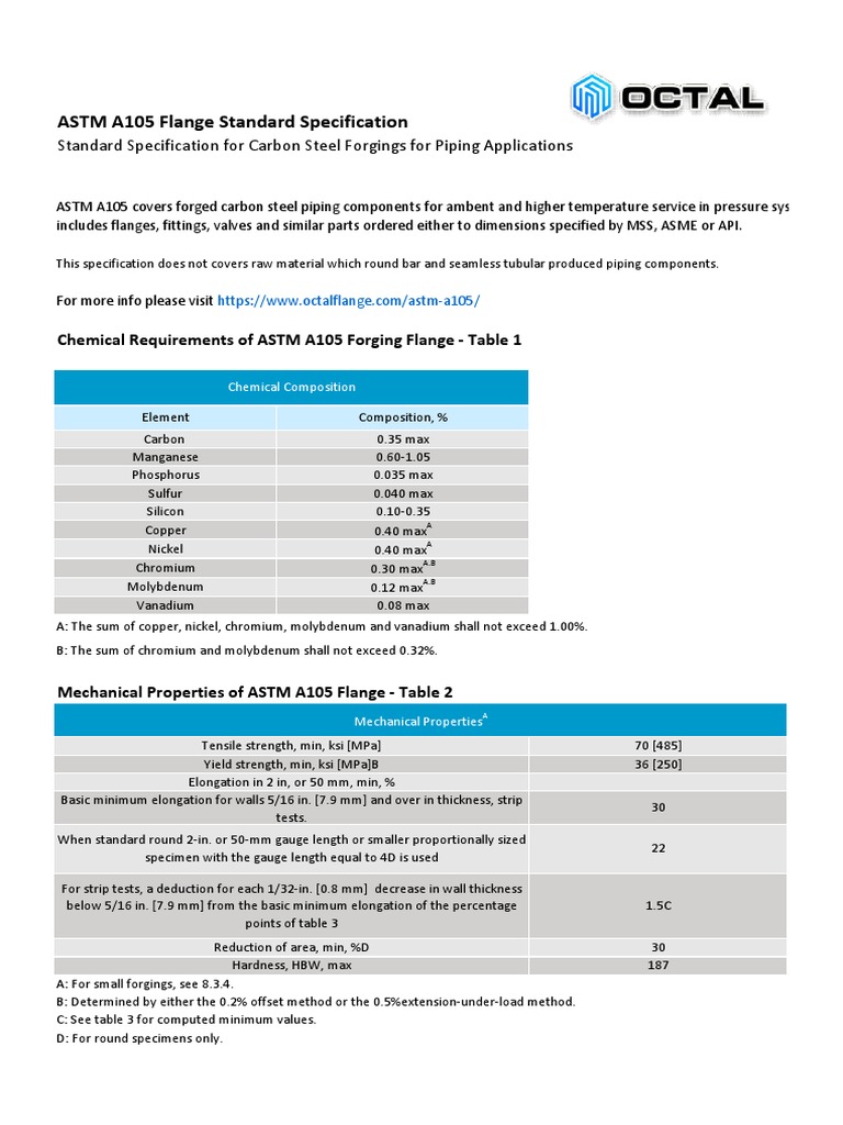 Astm A105 Flange Specification | PDF | Heat Treating | Pipe (Fluid ...