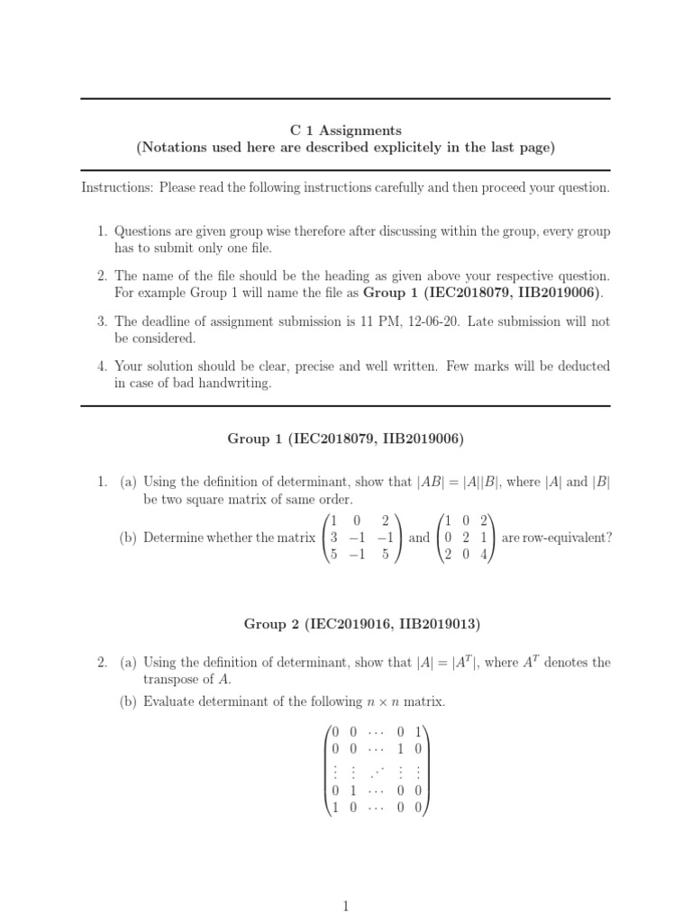 C1 Assignment | PDF | Linear Subspace | Matrix (Mathematics)