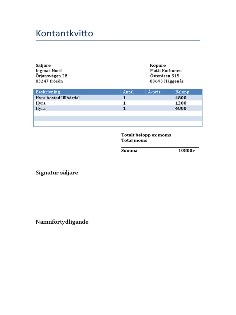 Kvitto Hyra Bostad | PDF