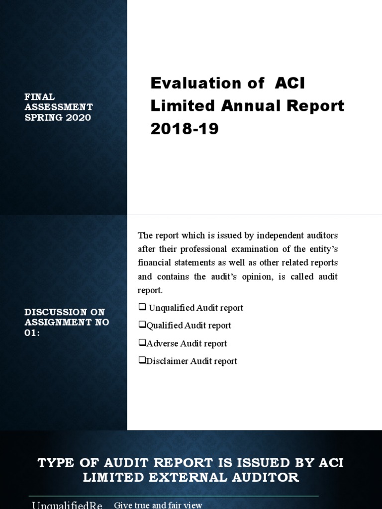 Evaluation of ACI Limited Annual Report 2018-19: Final Assessment ...