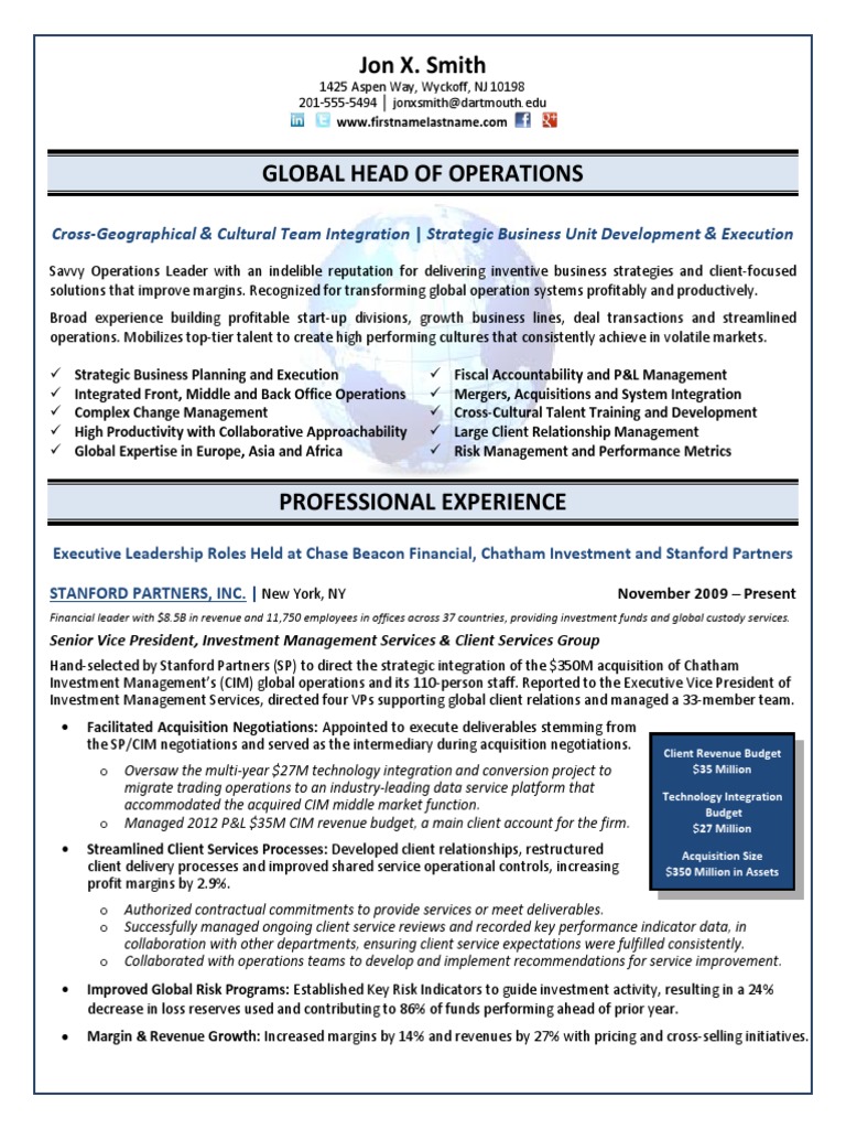 Global Operations Director COO Resume Sample | PDF | Mergers And ...