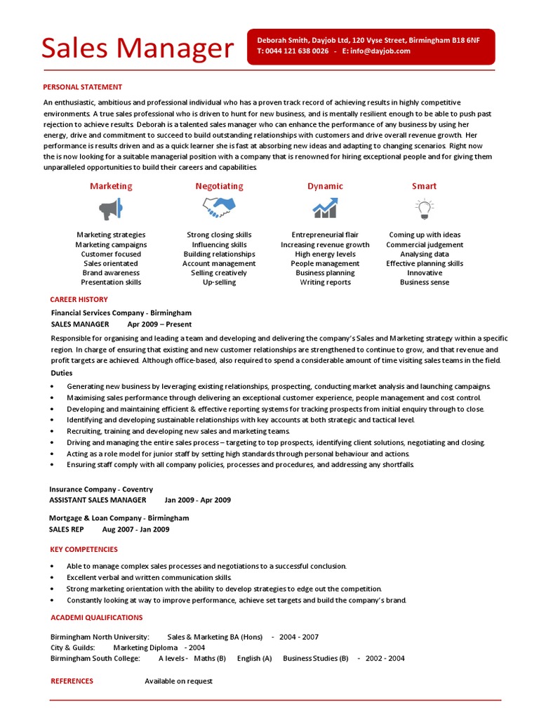 Sales Manager Resume Template PDF | PDF | Marketing Strategy | Sales
