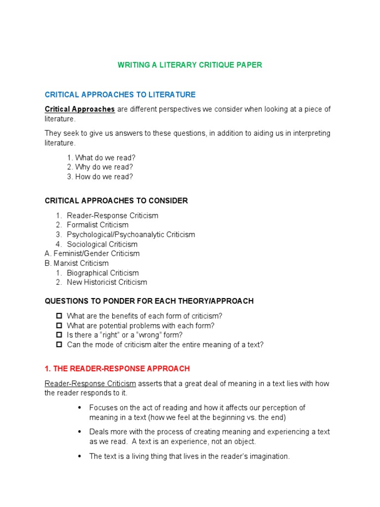 Writing A Literary Critique Paper | Download Free PDF | Criticism ...