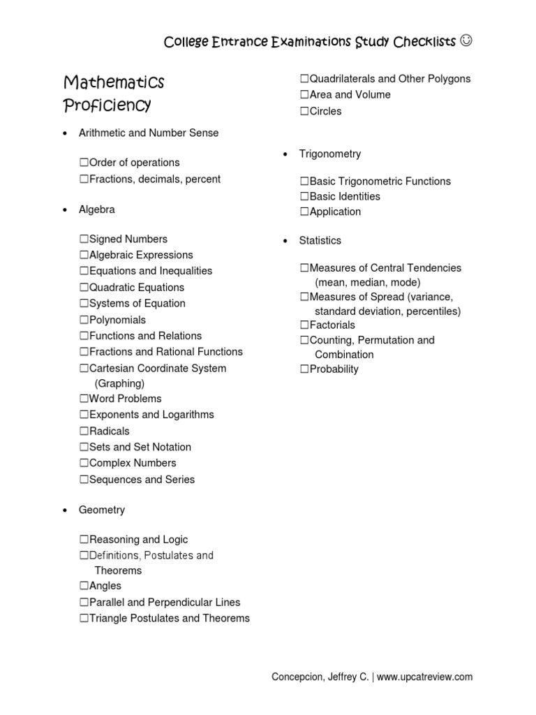 Upcat Study Checklist | PDF | Equations | Function (Mathematics)