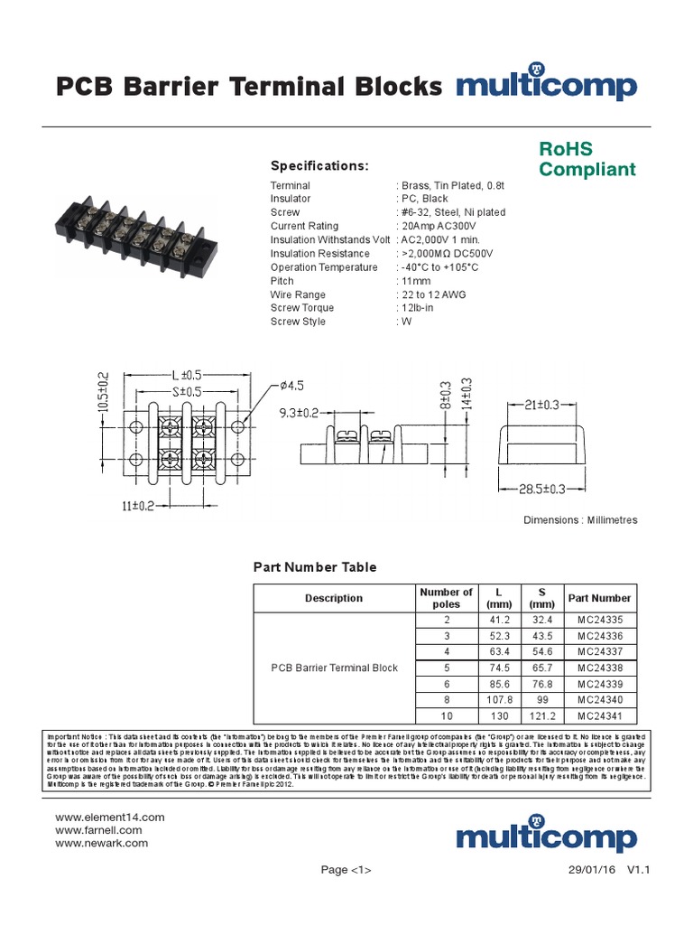 PCB Barrier Terminal Blocks: Specifications | PDF | Manufactured Goods ...