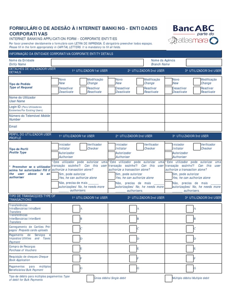 Formulario de Adesão Ao Internet Banking - Entidades Corporativas v3 ...
