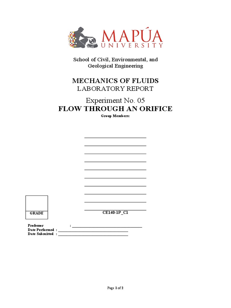 Flow Through An Orifice: Experiment No. 05 | PDF | Chemical Engineering ...