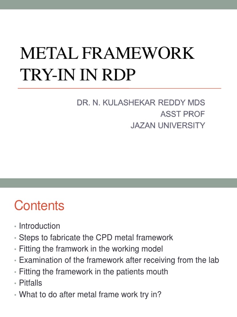 RPD Framework Try in | PDF | Dentures | Dentistry Branches
