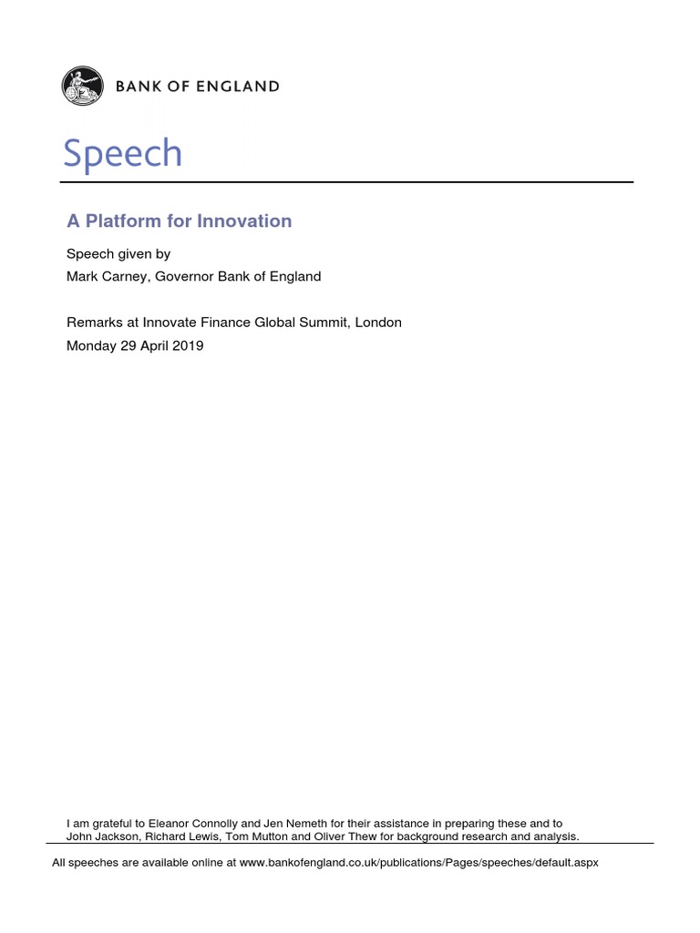 Mark Carney's Innovation Platform Speech | PDF | Financial Technology ...