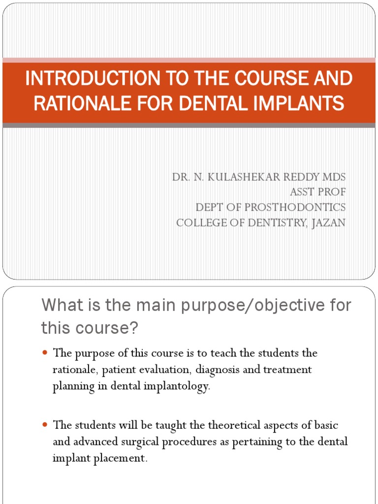 Introduction To The Course and Rationale For Dental Implants | PDF ...