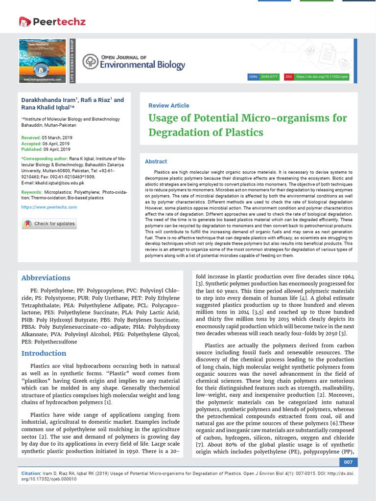 Usage of Potential Micro-Organisms For Degradation of Plastics ...
