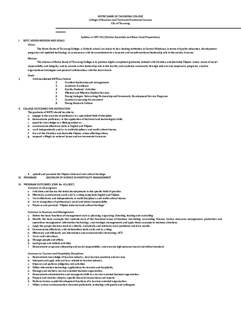 HPC 311 Kitchen Essentials Basic Food Preparation | PDF | Menu | Foods