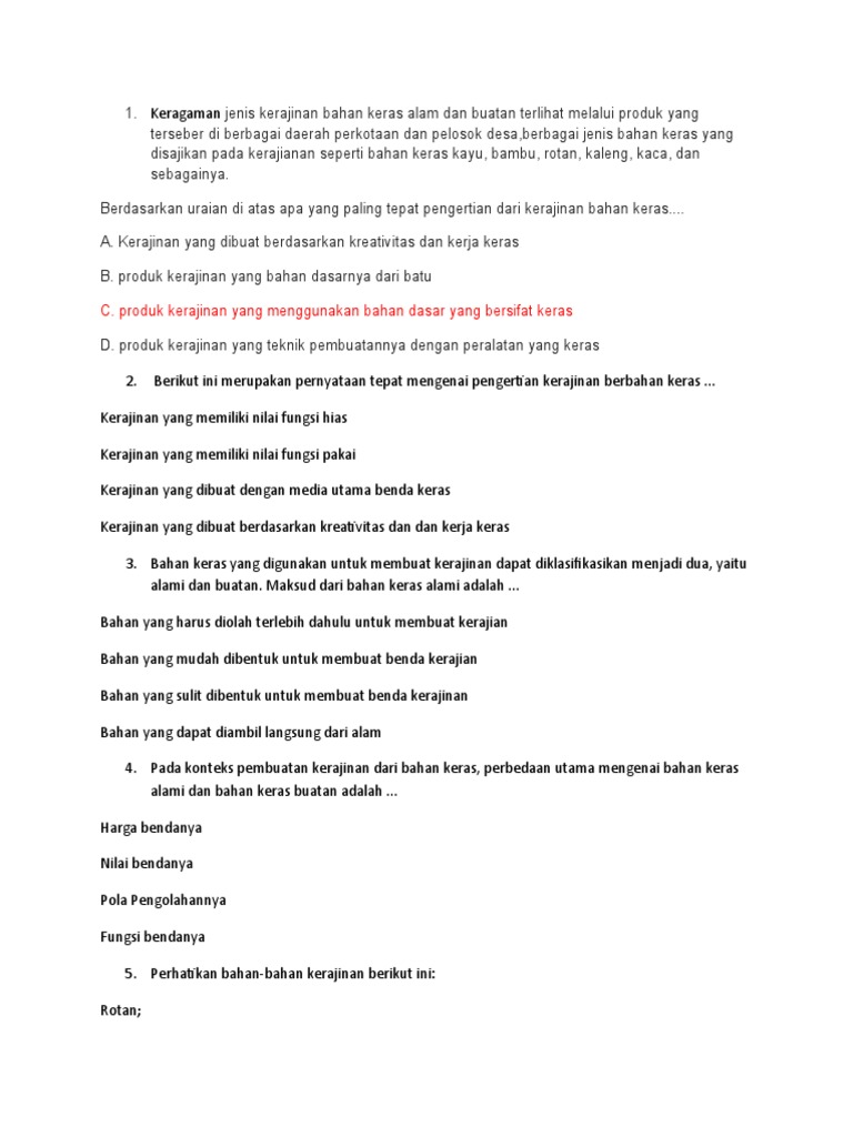 Soal Prinsip Kerajinan Bahan Keras | PDF | Griya & Taman | Teknologi & Rekayasa