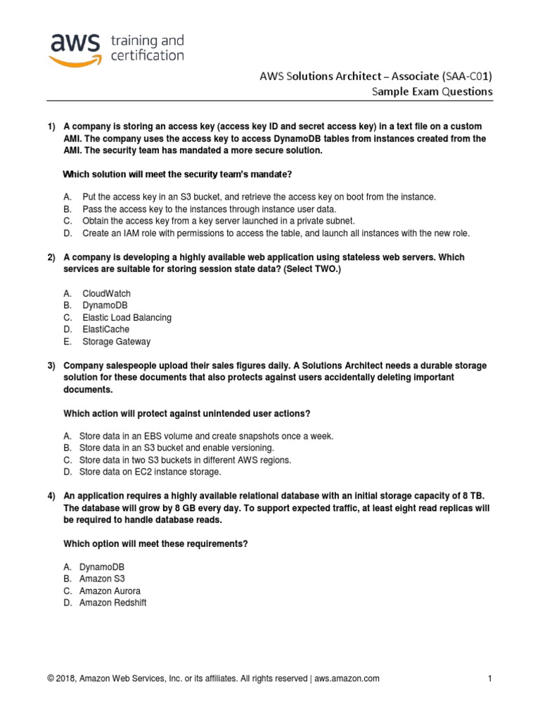 AWS Solutions Architect Associate (SAA-C01) Sample Exam Questions | PDF