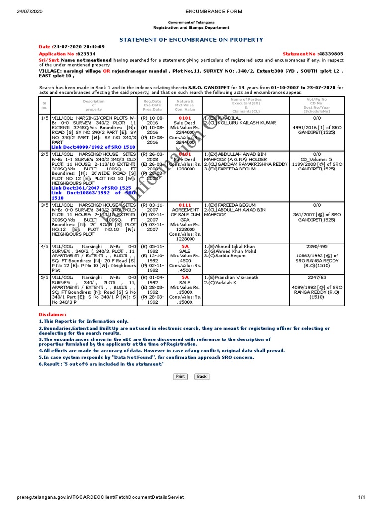 Encumbrance Form | PDF | Property Law | Property