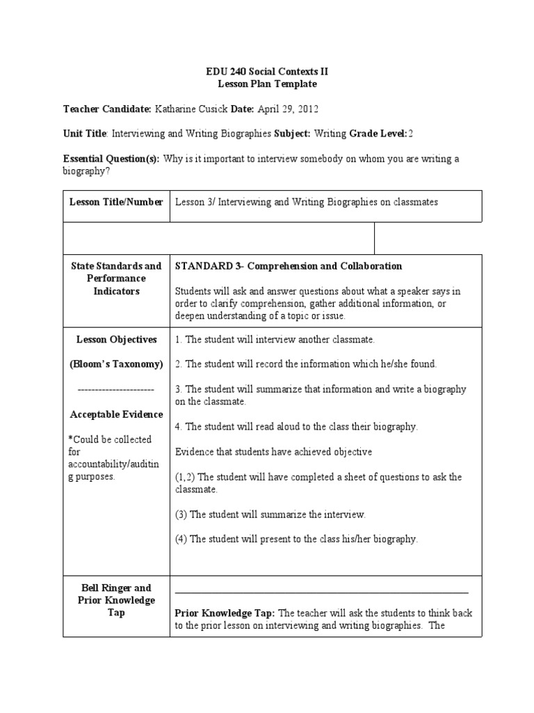Lesson Plan Biography | PDF | Interview | Reading Comprehension