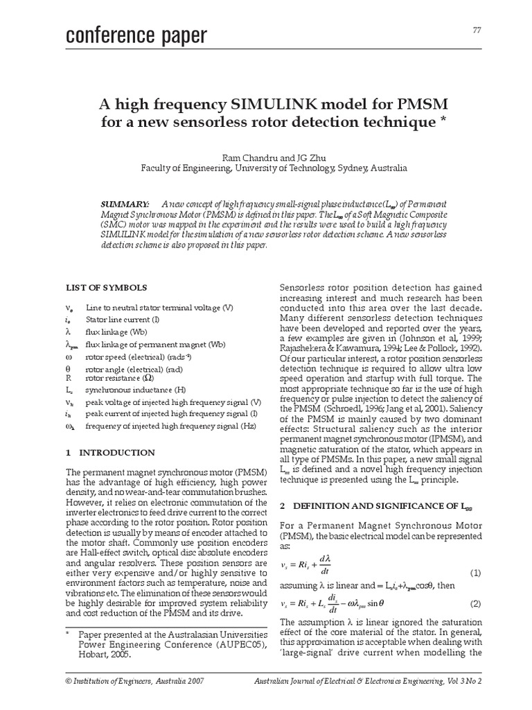 A High Frequency SIMULINK Model For PMSM | PDF | Electric Motor ...