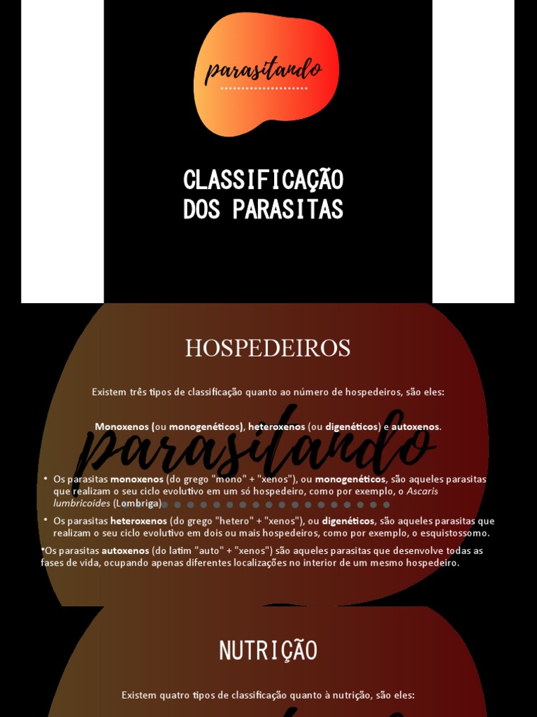 Classificação dos Parasitas e Hospedeiros | PDF | Parasitismo | Biologia