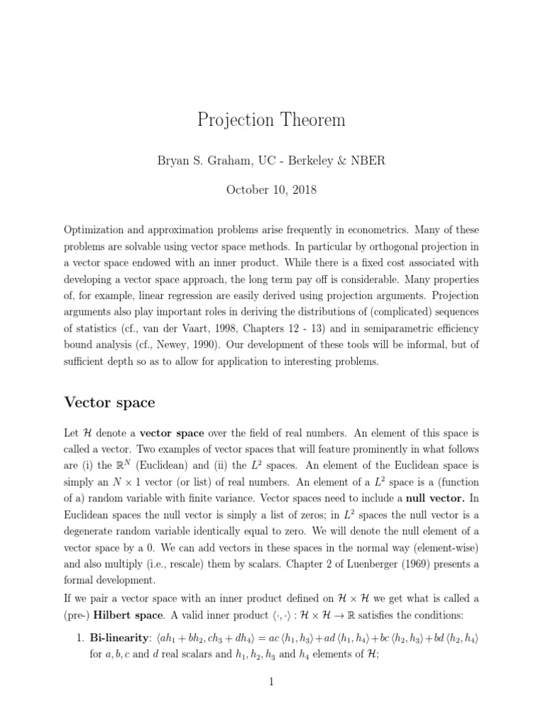Projection Theorem: Vector Space | PDF | Ordinary Least Squares ...