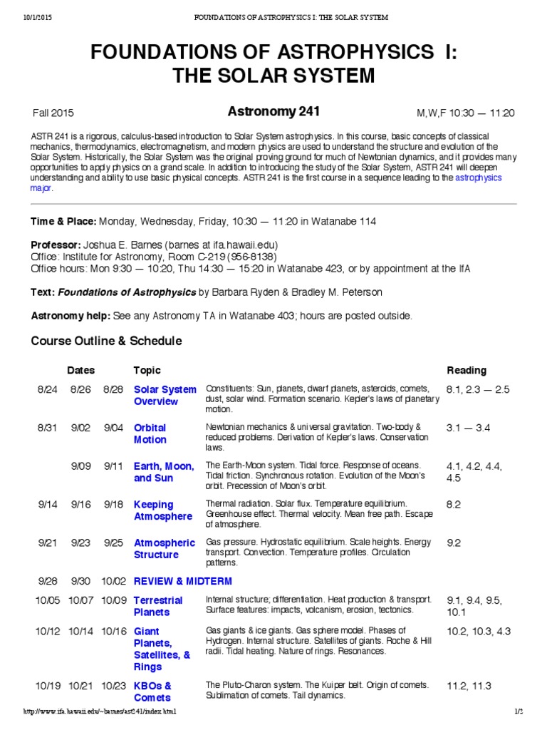 Foundations of Astrophysics I: The Solar System: Astronomy 241 | PDF ...