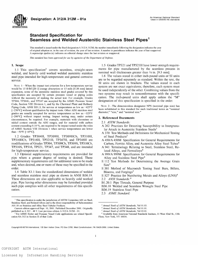ASTM A312 Stainless Steel Pipes PDF | PDF