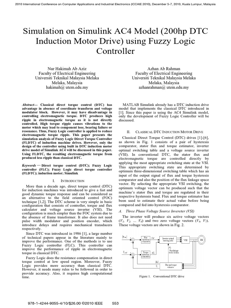 Simulation On Simulink AC4 Model (200hp DTC Induction Motor Drive) Using Fuzzy Logic Controller ...